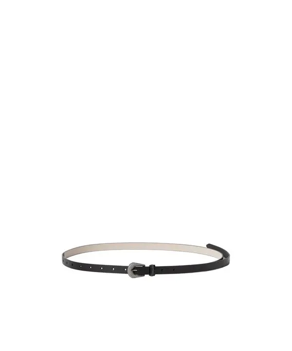 Brunello Cucinelli Leather Belt With Shimmering Buckle And Shiny Loop - Black