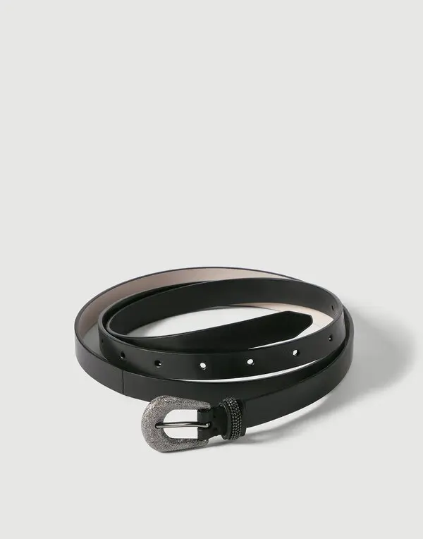 Brunello Cucinelli Leather Belt With Shimmering Buckle And Shiny Loop