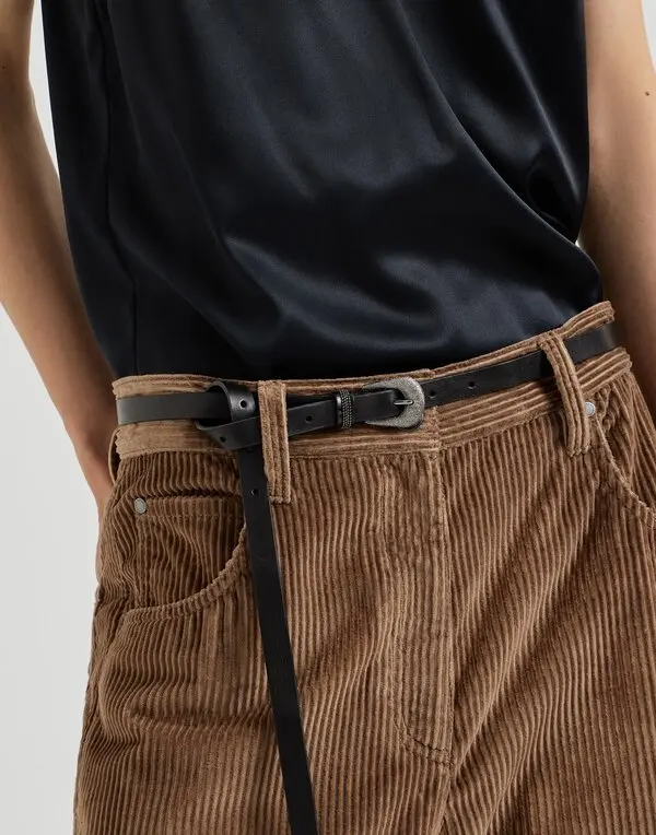 Brunello Cucinelli Leather Belt With Shimmering Buckle And Shiny Loop