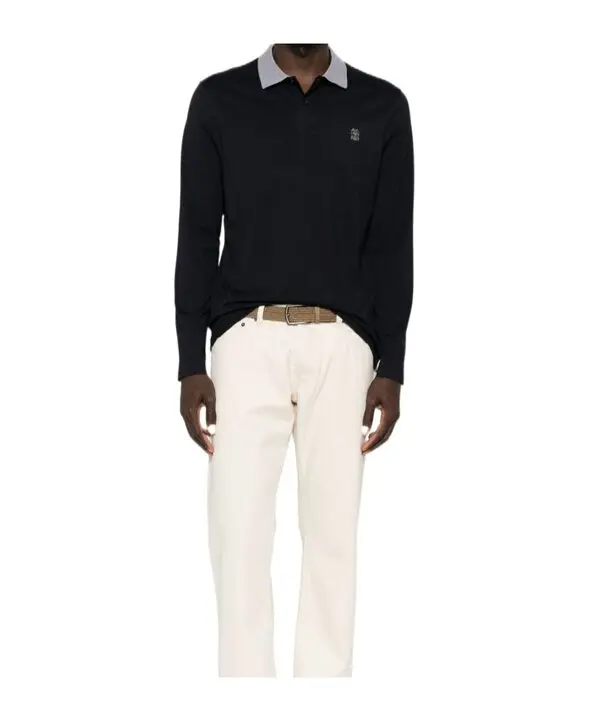 Brunello Cucinelli Logo Embroidered Long-sleeved Polo Shirt