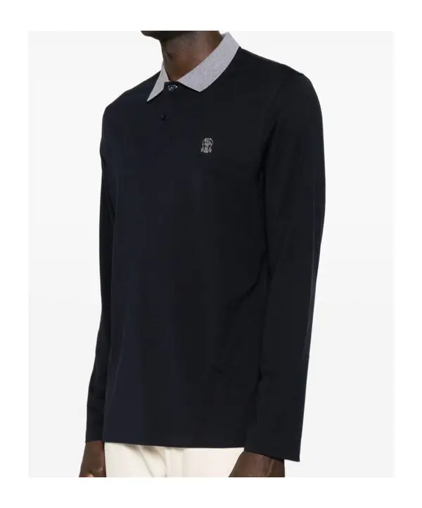 Brunello Cucinelli Logo Embroidered Long-sleeved Polo Shirt