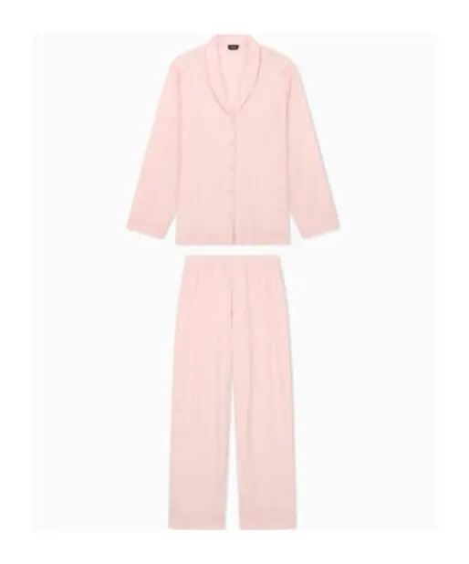 Emporio Armani Long Pyjama Set In Jacquard Viscose With Lace Details - Pink