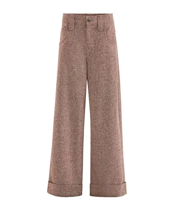 Brunello Cucinelli Virgin Wool Donegal Baggy Five-pocket Trousers With Monili - Wine Red