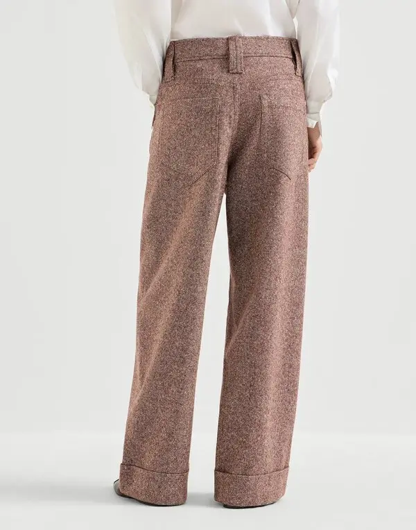 Brunello Cucinelli Virgin Wool Donegal Baggy Five-pocket Trousers With Monili - Wine Red