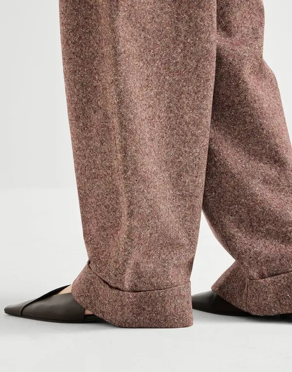 Brunello Cucinelli Virgin Wool Donegal Baggy Five-pocket Trousers With Monili - Wine Red