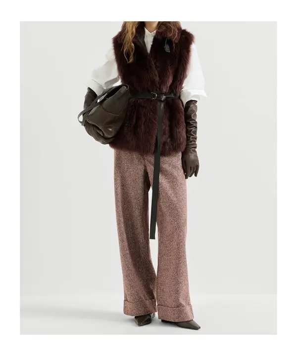 Brunello Cucinelli Virgin Wool Donegal Baggy Five-pocket Trousers With Monili - Wine Red