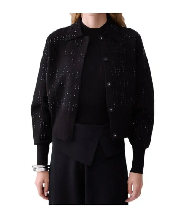 Liu Jo Rhinestone Embellished Relaxed Fit Knit Bomber Jacket