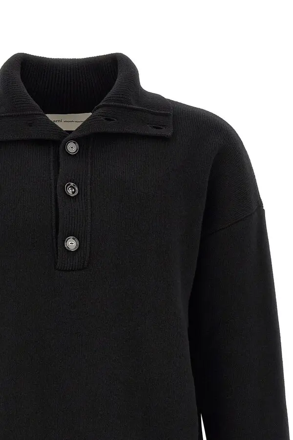 AMI Paris High Neck Jumper - Black