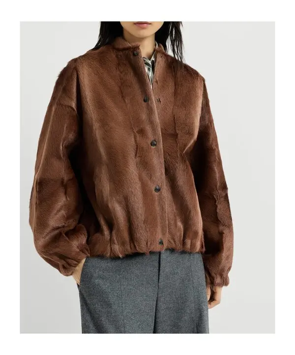 Brunello Cucinelli Cashmere Shearling Bomber Jacket With Monili