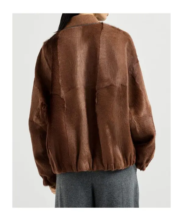 Brunello Cucinelli Cashmere Shearling Bomber Jacket With Monili