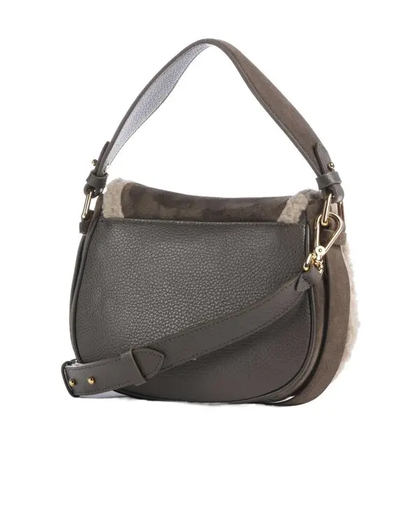 COCCINELLE Shearling-trim Suede Shoulder Bag
