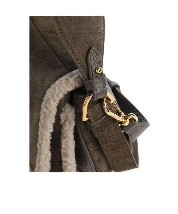 COCCINELLE Shearling-trim Suede Shoulder Bag