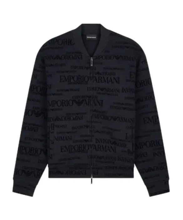 Emporio Armani Zip-up Sweatshirt In Double Jersey With All-over Flocked Logo