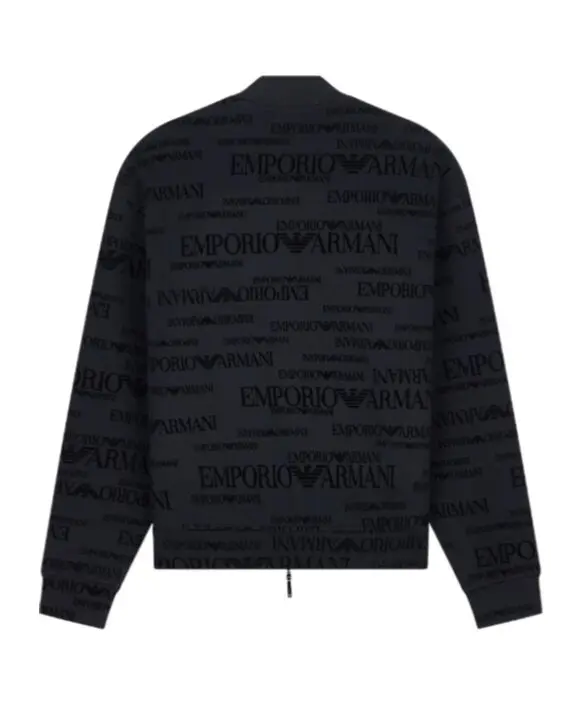 Emporio Armani Zip-up Sweatshirt In Double Jersey With All-over Flocked Logo
