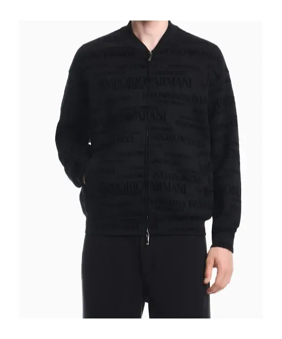 Emporio Armani Zip-up Sweatshirt In Double Jersey With All-over Flocked Logo