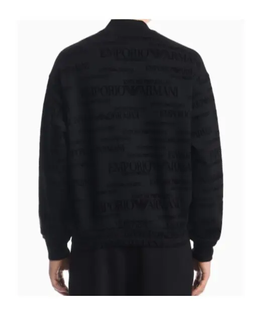 Emporio Armani Zip-up Sweatshirt In Double Jersey With All-over Flocked Logo