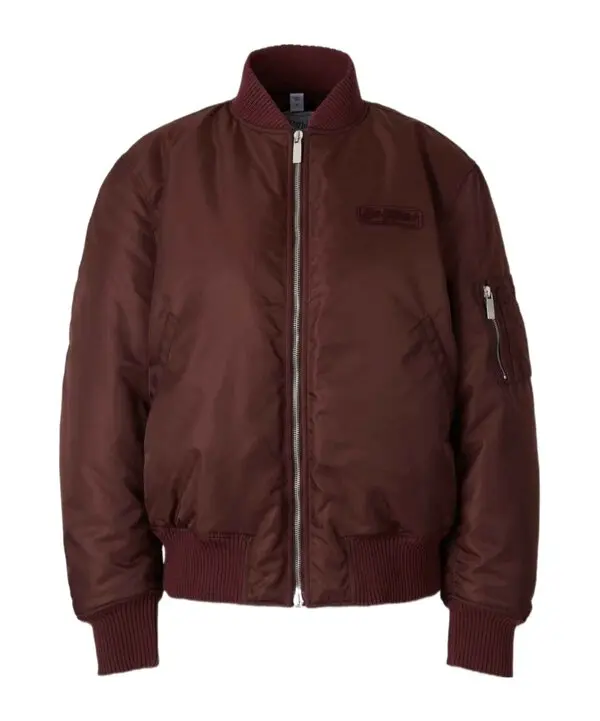 Off-White Logo-patch Zip-up Bomber Jacket - Burgundy