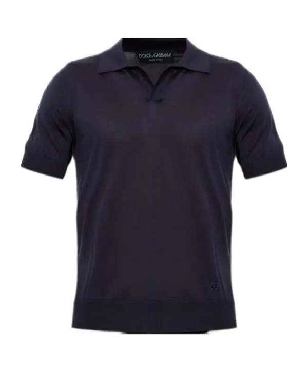 Dolce & Gabbana Collared Short-sleeved Polo Shirt - Navy Blue