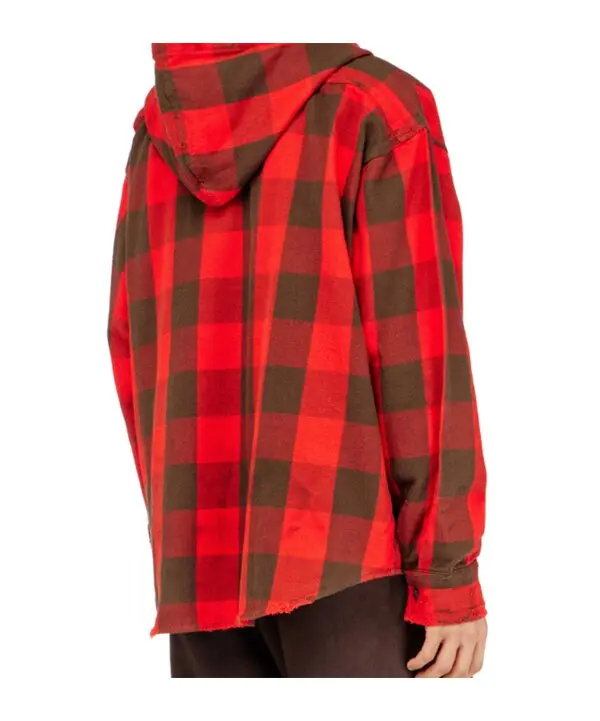 DIESEL® Distressed-hooded Shirt In Check Flannel