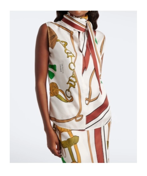 Dorothee Schumacher Cosmic Funghi Printed Tie-neck Silk Twill Top - Multi-color