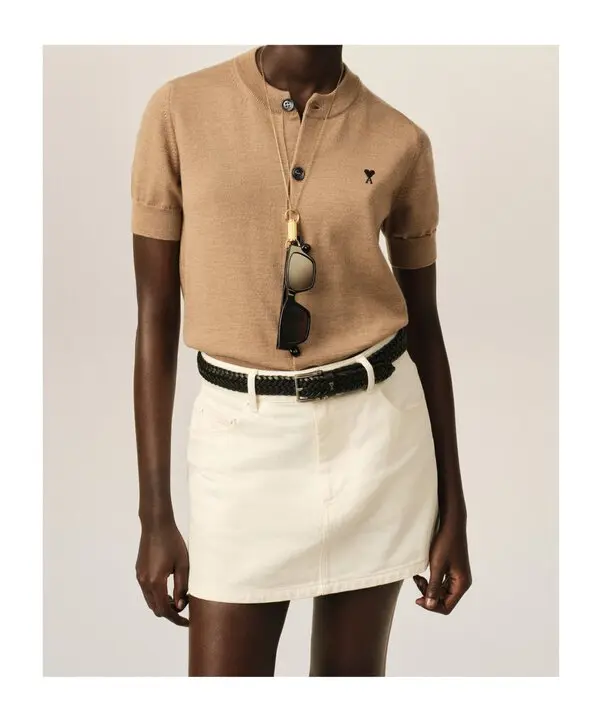 AMI Paris Short-sleeve Wool Cardigan With De Coeur