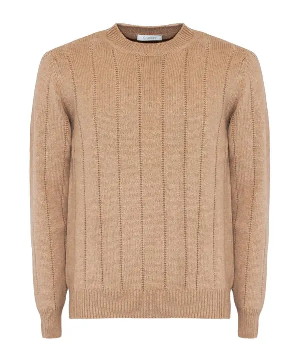 CRUCIANI Vertical Ribbed Crew Neck Knitted Sweater