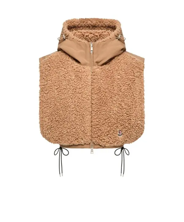 Moncler Teddy Fleece Hooded Padded Bib - Nude