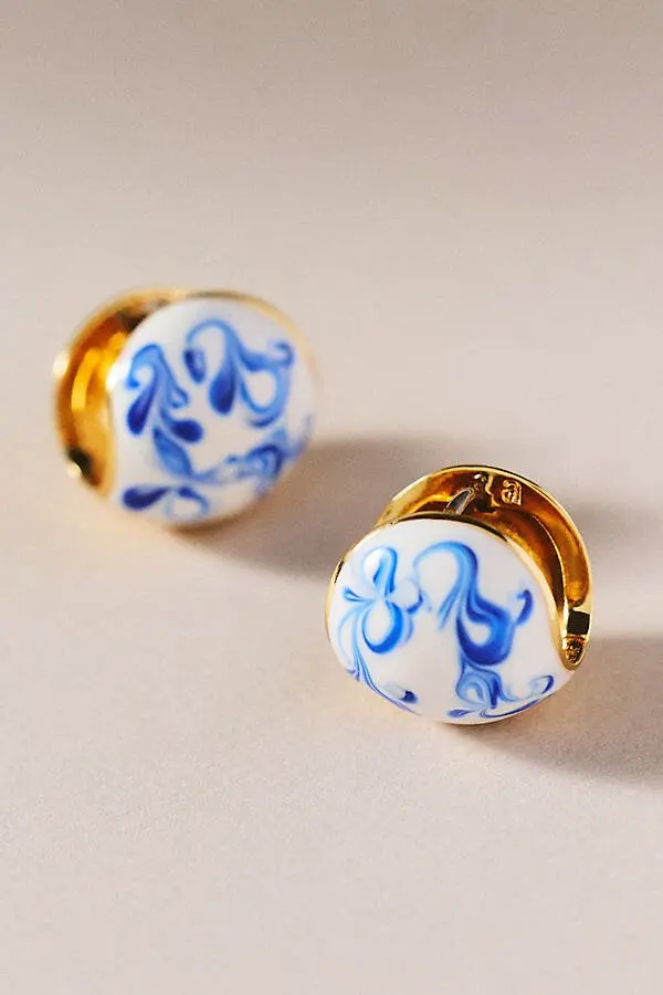Anthropologie Ana Luisa Mi Ab Marble Huggie Earrgs - Blue Pattern