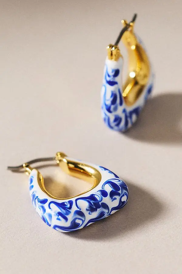 Anthropologie Ana Lusia Dakota Marble Hoop Earrgs - Blue Pattern