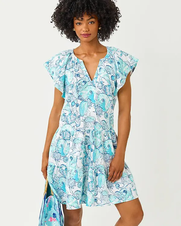 Lilly Pulitzer® Norella Flutter Sleeve Linen Dress - White