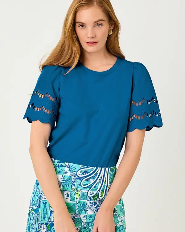 Lilly Pulitzer® Sebene Eyelet Knit Top - Blue