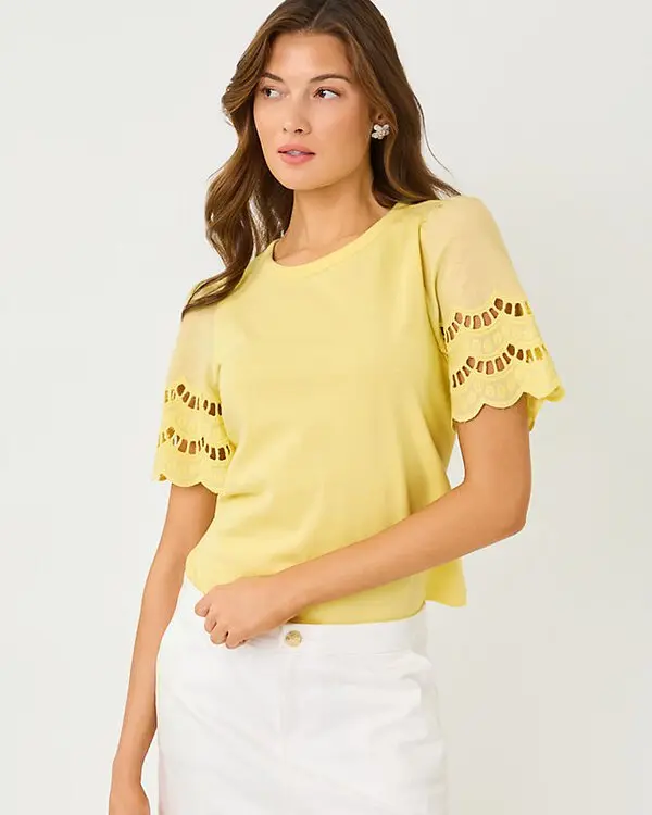 Lilly Pulitzer® Sebene Eyelet Knit Top - Yellow