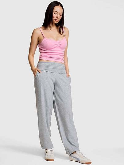 Pink All-day Cotton™ Foldover Jogger Pants - Grey