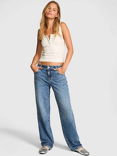 Pink Low-rise Boyfriend Jeans