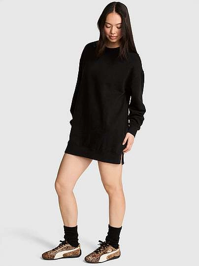 Pink Campus Fleece Extra-long Crew Sweatshirt - Black