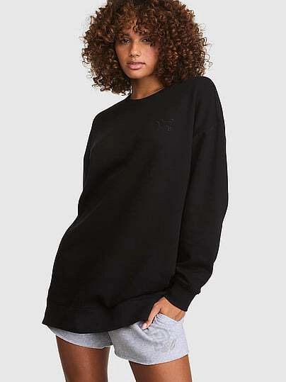 Pink Campus Fleece Extra-long Crew Sweatshirt - Black