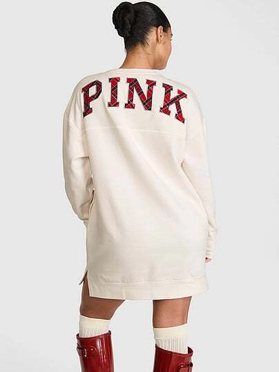 Pink Campus Fleece Extra-long Crew Sweatshirt - Grey