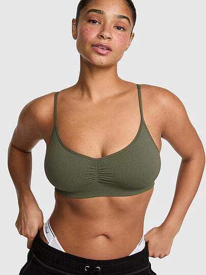 Pink Anywear Ruched Plunge Bra - Green