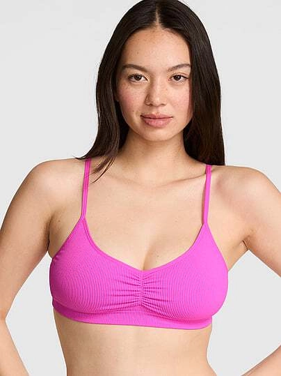 Pink Anywear Ruched Plunge Bra - Pink