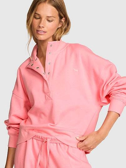 Pink Campus Fleece Snap-up Sweatshirt - Pink