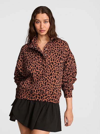 Pink Campus Fleece Snap-up Sweatshirt - Print