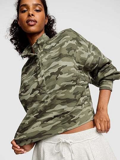 Pink Campus Fleece Snap-up Sweatshirt - Print