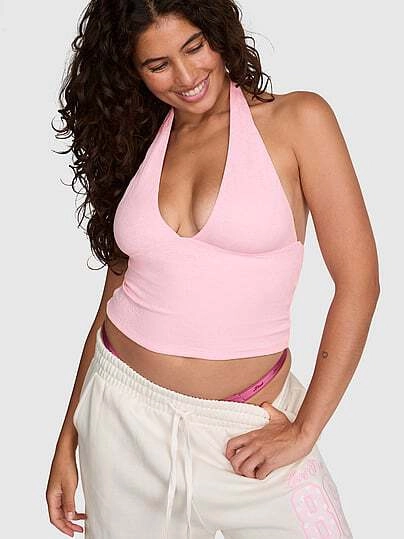 Pink Base Lace Halter Top - Pink