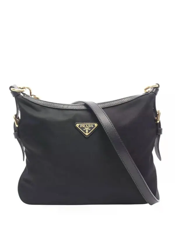 Prada Saffiano Trimmed Tessuto Zip Top Crossbody Bag