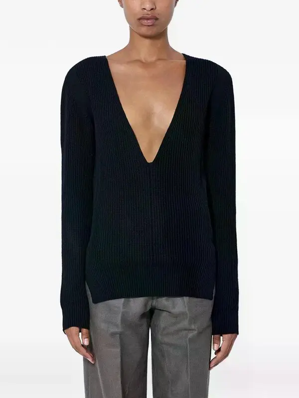 Rick Owens Ribbed-knit V-neck Sweater
