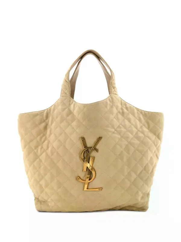 Saint Laurent Icare Shopping Quilted Nubuck Maxi Tote Bag - Neutrals