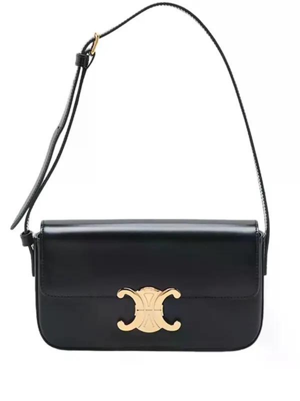 Celine 2010-2026 Shiny Calfskin Triomphe Claude Shoulder Bag - Black