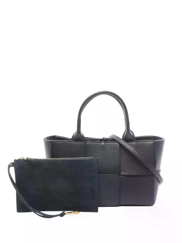 Bottega Veneta 2012-2026 Mini Lambskin Intreccio Arco Tote Satchel - Black
