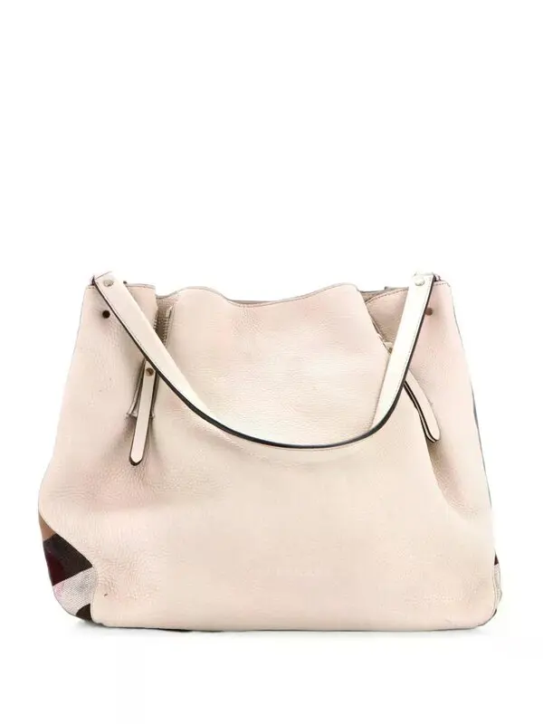 Burberry Maidstone Leather And House Check Canvas Medium Tote Bag - White