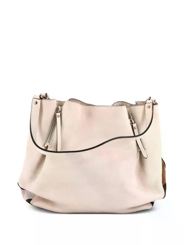 Burberry Maidstone Leather And House Check Canvas Medium Tote Bag - White